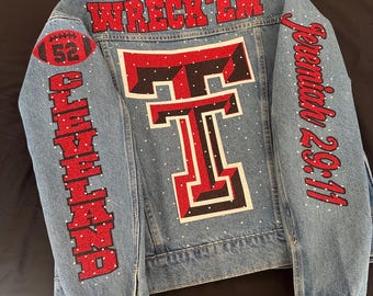 High School Jean Jacket Custom Game Day Denim Jacket Mom Football ...
