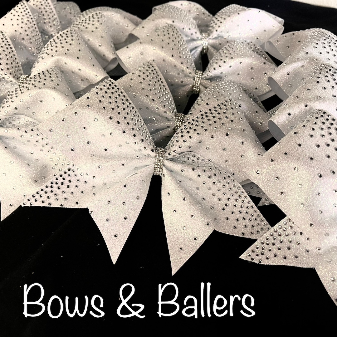 Team Cheer Bow Rhinestone WF White Cheerleading Bow All Star Cheer Bow ...