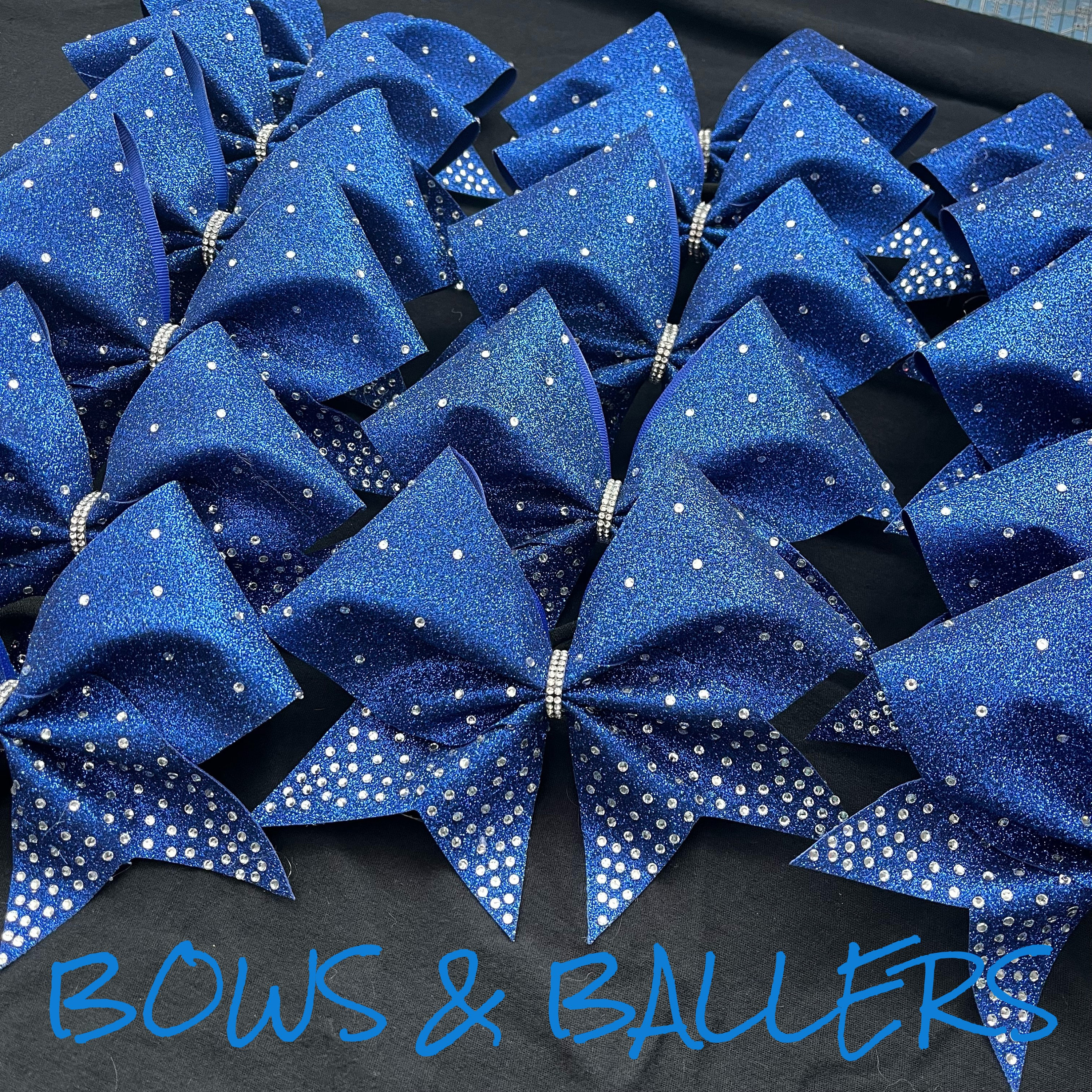 Blue Rhinestone Cheer Bows