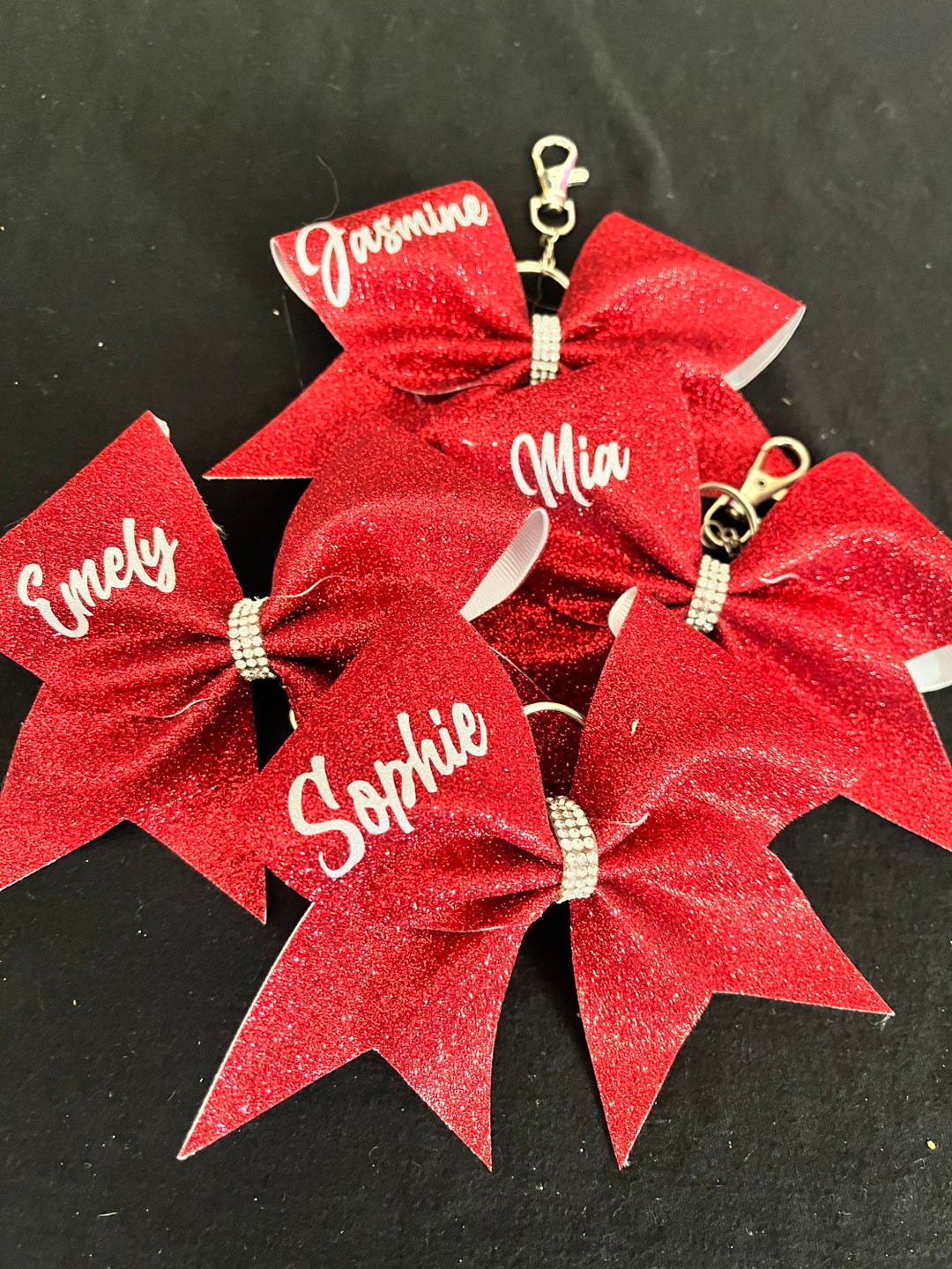 Keychain Bow Gift Cheer Key Chain Bows Personalized Cheer Bow Bag Tag ...