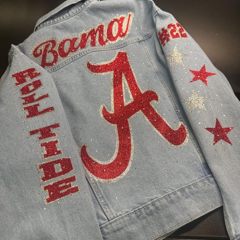 College Jean Jacket Game Day Denim Jacket Custom Team Jacket Mom ...