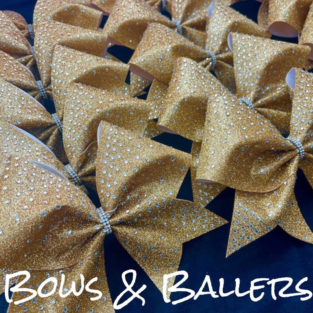 Old Gold Rhinestone Team Bow WF Competition Cheer Bow Glitter Bling ...