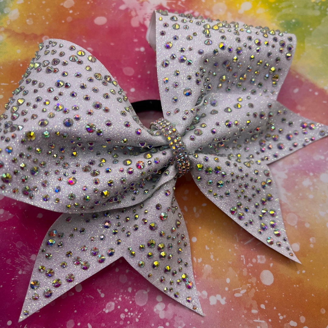 Cheer Bow AB Crystal Rhinestone WF White Cheerleading Bow All Star ...
