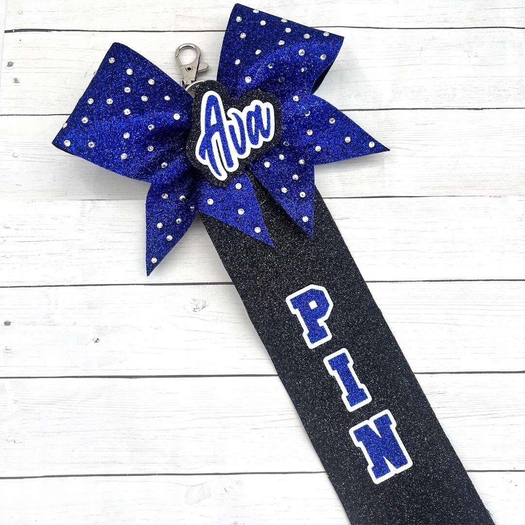 Blue Pin Me Ribbon With Rhinestones Pin Me Bow Cheer Pins Cheer Bow Bag ...