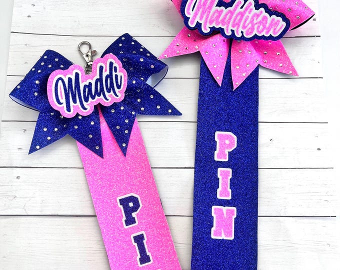Pin Me Ribbon With Rhinestones Pin Me Bow Cheer Pins Cheer Bow Bag Tag ...
