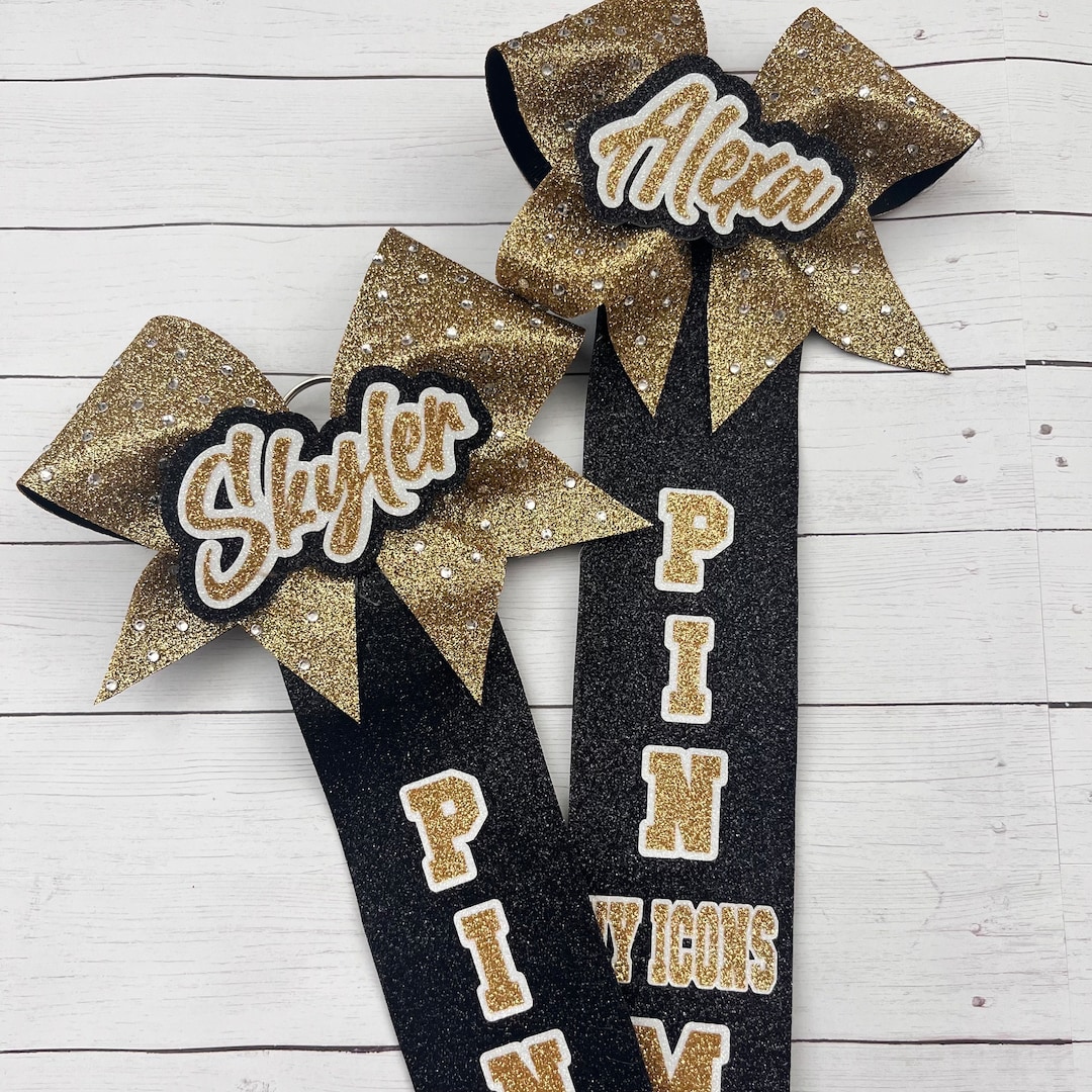 Old Gold Pin Me Ribbon With Rhinestones Pin Me Bow Cheer Pins Cheer Bow ...