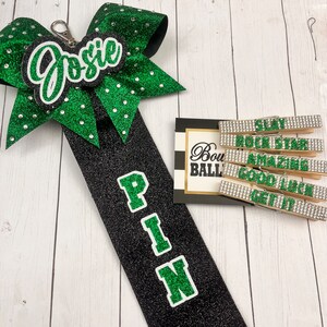 Jade Pin Me Ribbon With Rhinestones Pin Me Bow Cheer Pins Cheer Bow Bag ...