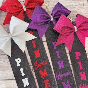 Pin Me Bow Cheer Team Gift Neon Pink Pin Me Ribbon for Competition ...