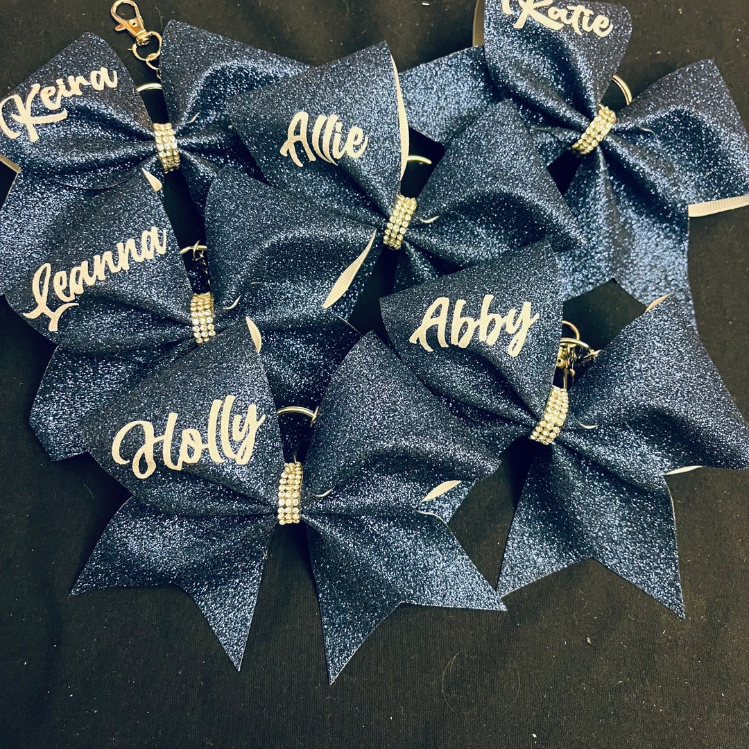 Team Keychain Cheer Bows Personalized Cheer Bag Tag Mini Navy Blue ...