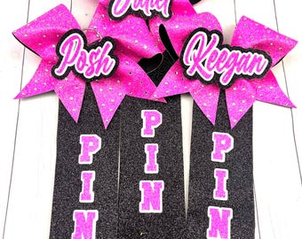 Pin Me Cheer Ribbon Neon Pink Pin Me Bow Clip Cheer Pins Cheer Bow Bag ...