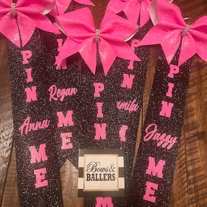 Pin Me Bow Cheer Team Gift Neon Pink Pin Me Ribbon for Competition Cheer Gift Cheer Bow ...