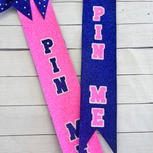Neon Pink Pin Me Ribbon With Rhinestones Pin Me Bow Cheer Pins Cheer Bow Bag Tag Cheer Clothes ...