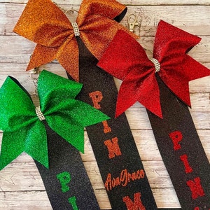 Pin Me Cheer Ribbon Neon Pink Pin Me Bow Clip Cheer Pins Cheer Bow Bag ...