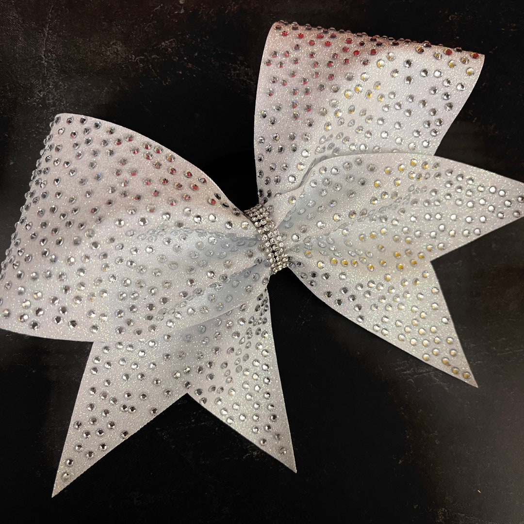 White Rhinestone Cheer Bow Full Bling and Glitter Cheerleading Bow All ...