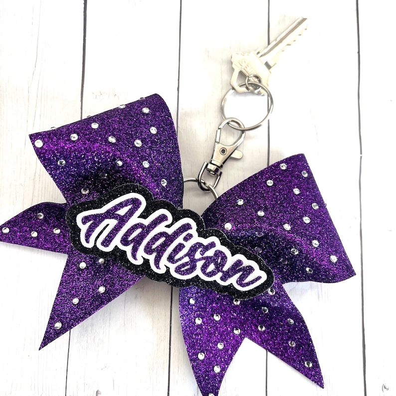 Cheer Bow Keychain With Name Bow Cheer Bag Tag Custom Cheer Gift ...