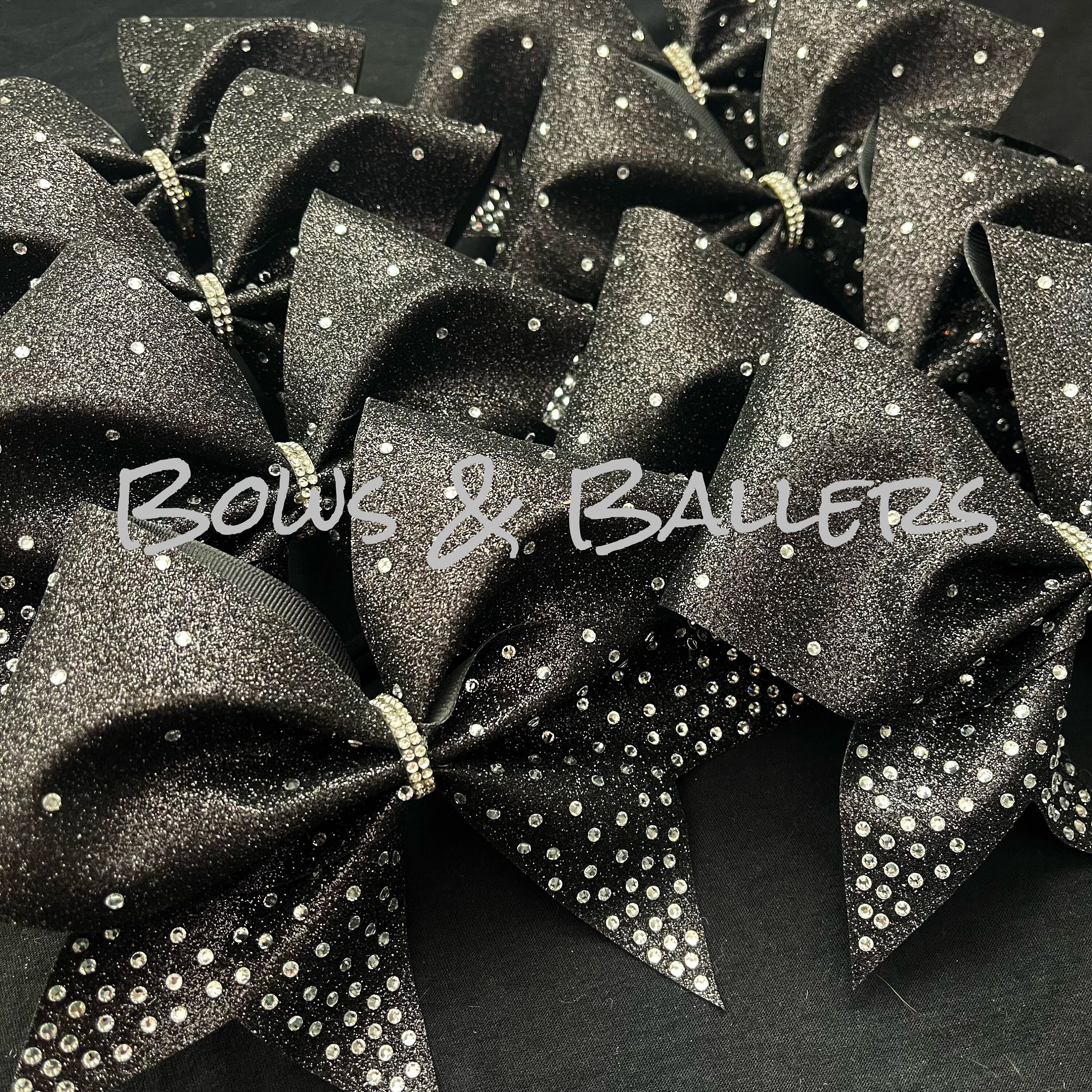 Black Cheer Bow With Rhinestone Team With Heavy Tail Rhinestone ...