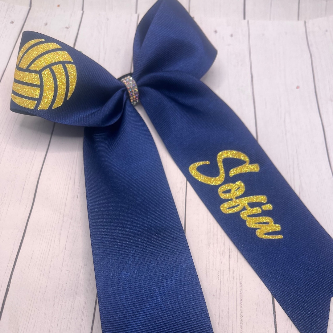 Volleyball Team Bows Long Tail Bow With Glitter Lettering Wvolleyball ...
