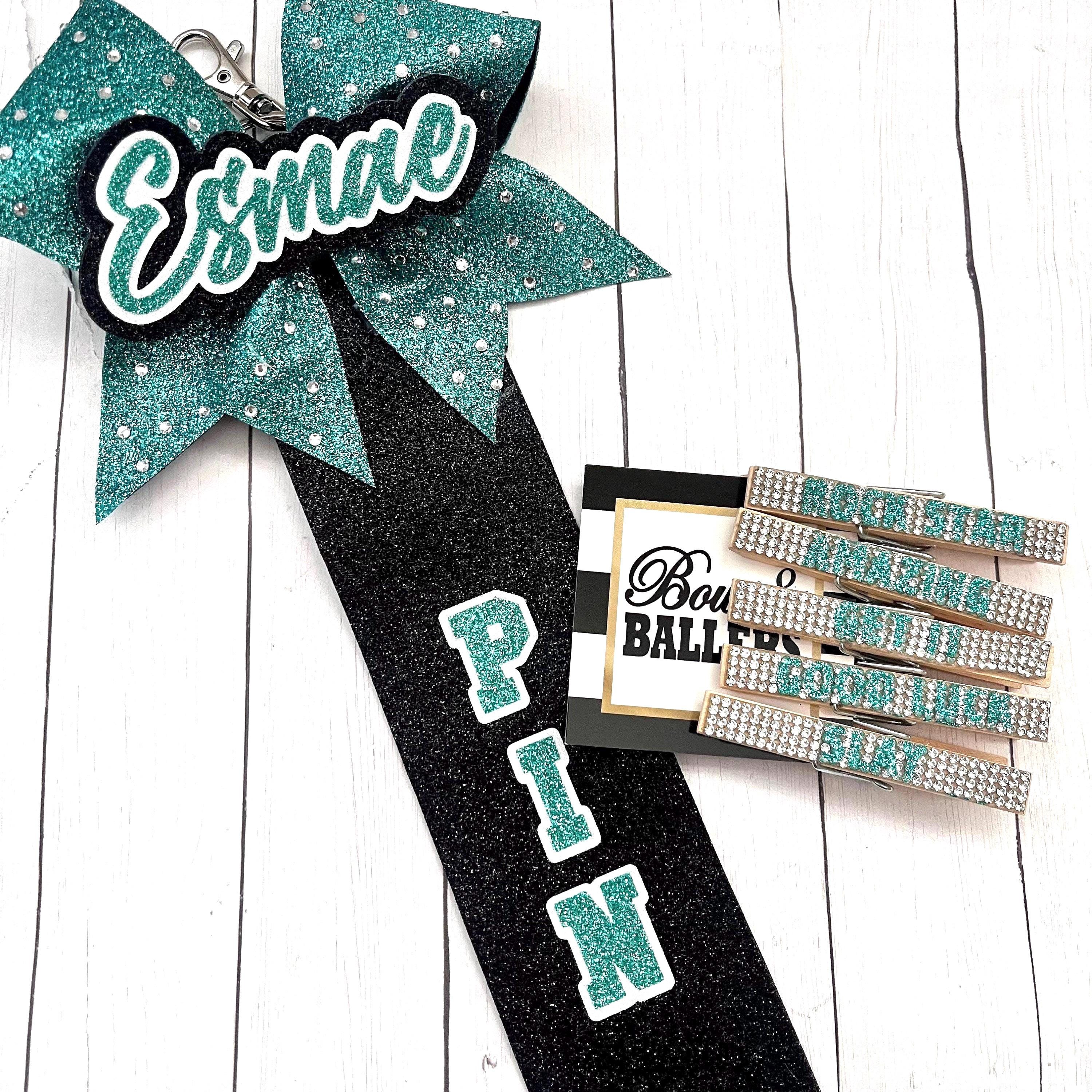 Pin Me Ribbon With Rhinestones Pin Me Bow Cheer Pins Cheer Bow Bag Tag ...