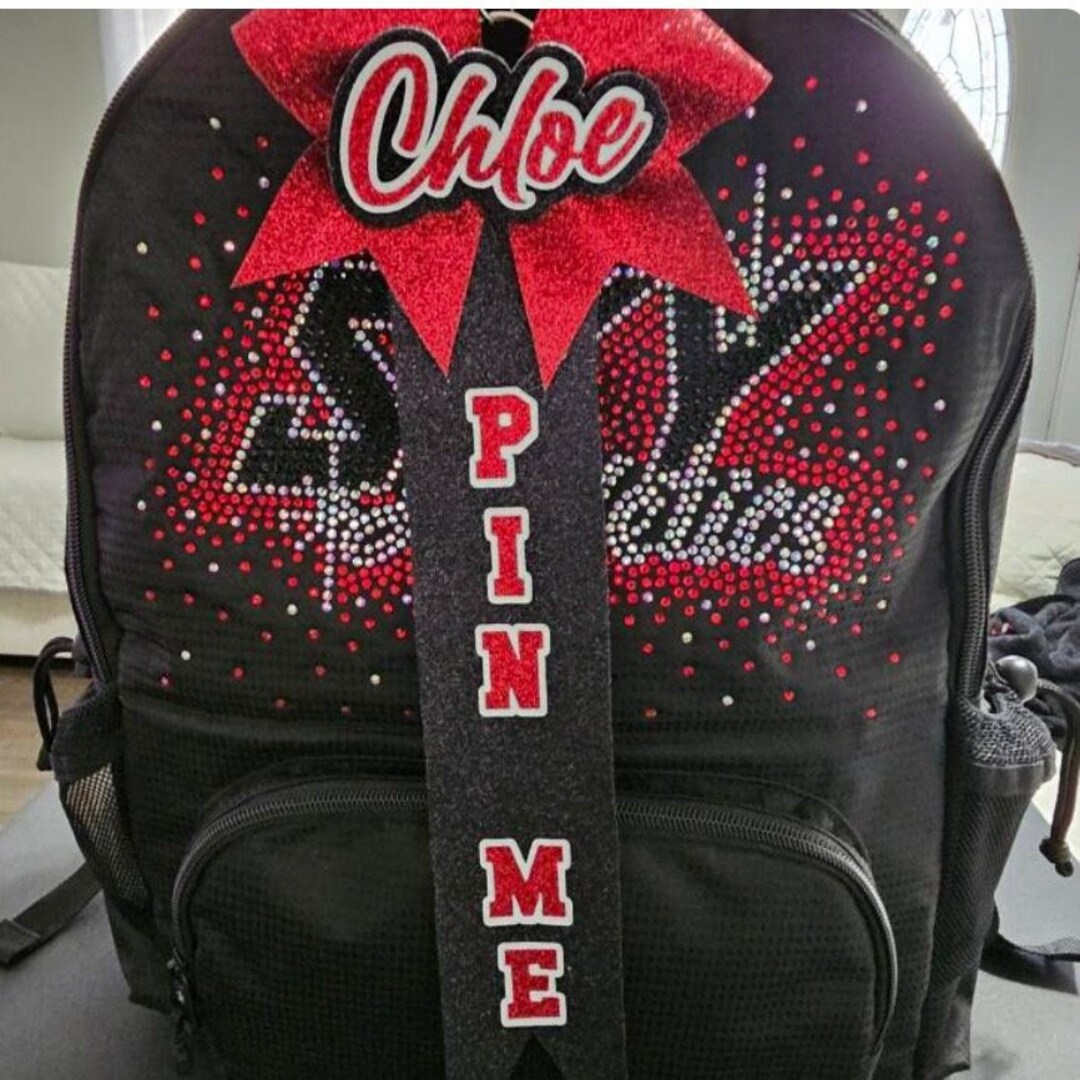 Red Pin Me Ribbon With Rhinestones Pin Me Bow Cheer Pins Cheer Bow Bag ...