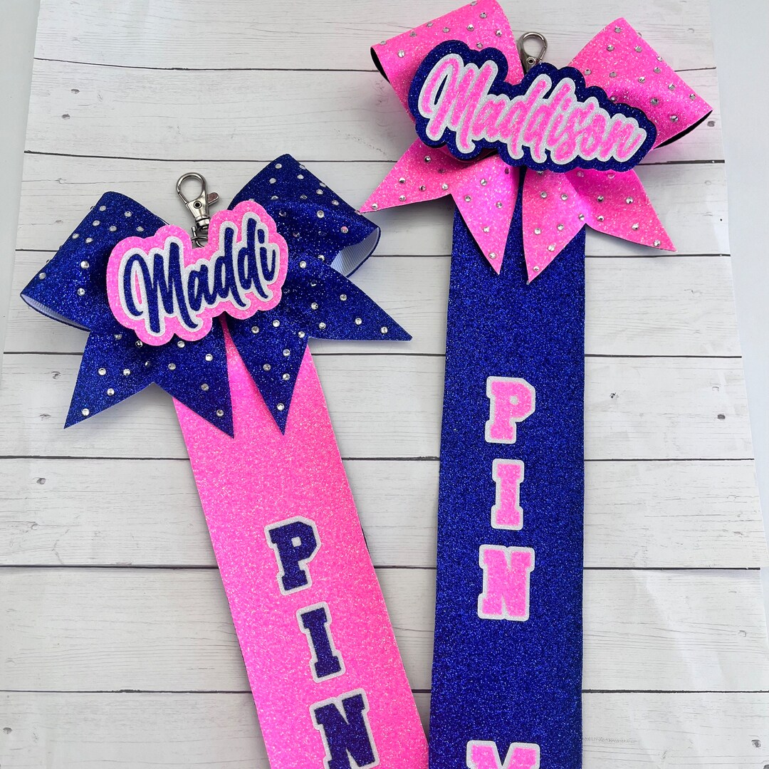 Neon Pink Pin Me Ribbon With Rhinestones Pin Me Bow Cheer Pins Cheer Bow Bag Tag Cheer Clothes ...