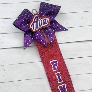 Neon Pink Pin Me Ribbon With Rhinestones Pin Me Bow Cheer Pins Cheer Bow Bag Tag Cheer Clothes ...