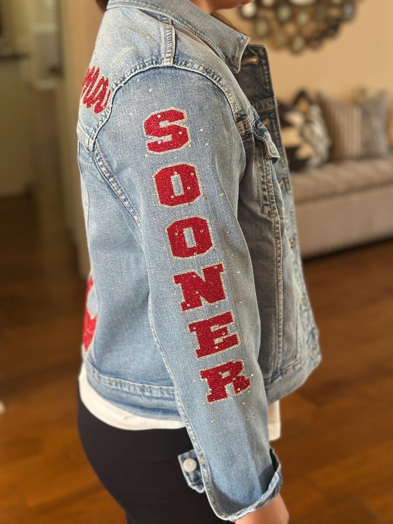 Oklahoma Jean Jacket Custom Game Day Denim Jacket for Game Day Jacket ...