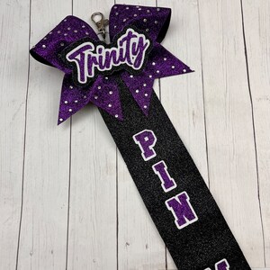 Purple Pin Me Bow for Competition Cheer Gift Pin Me Bag Tag Pin Me Keychain for Cheer Back Pack ...
