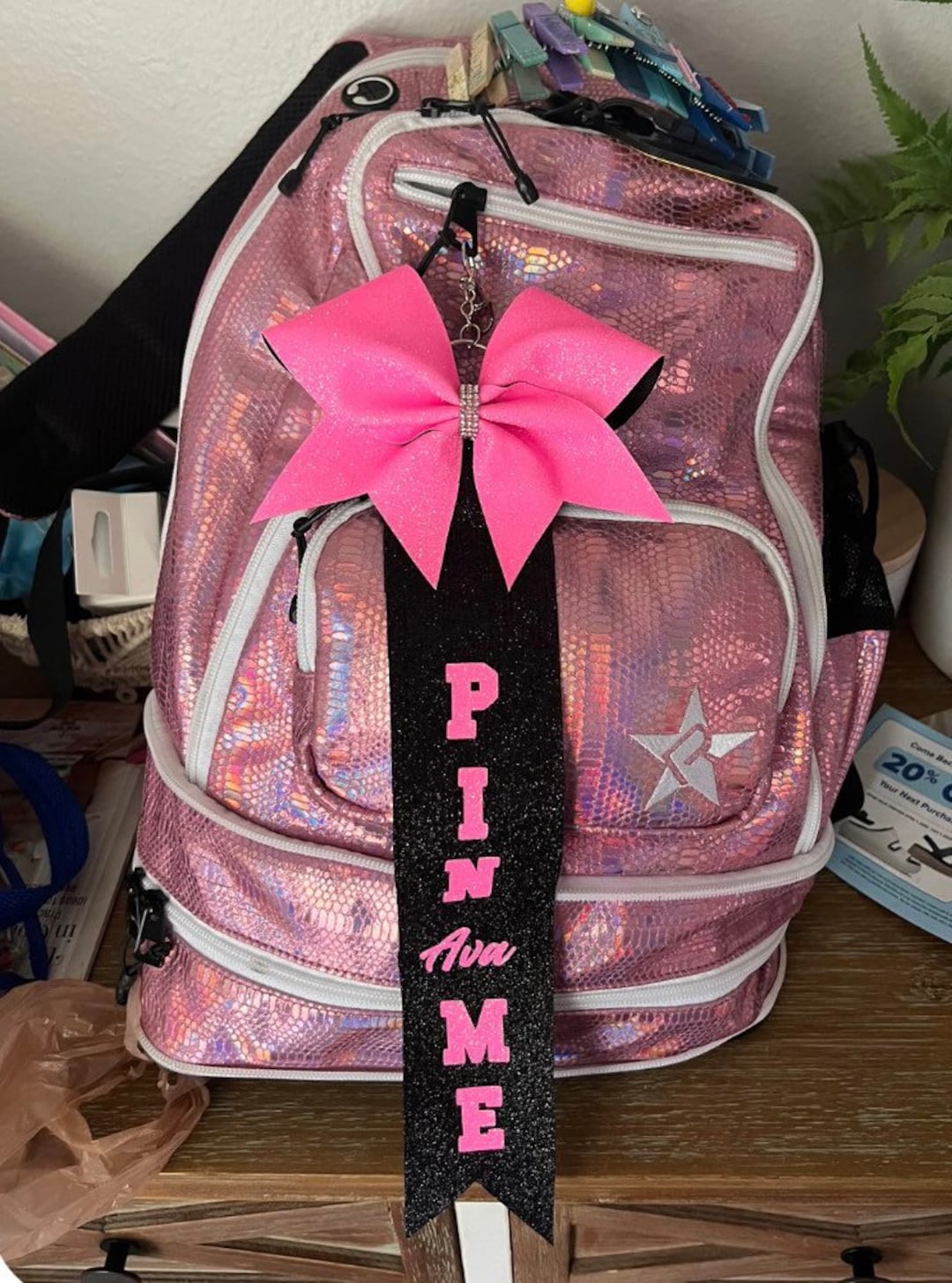 Pin Me Bow Cheer Team Gift Neon Pink Pin Me Ribbon for Competition Cheer Gift Cheer Bow ...