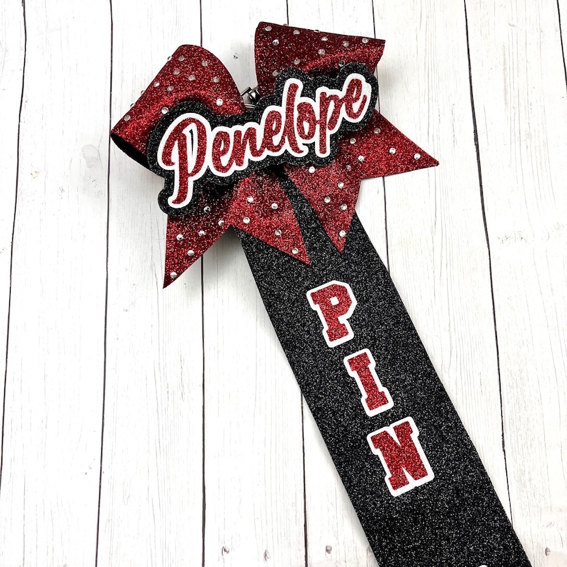 Pin Me Bag Tag Neon Pink With Rhinestones Pin Me Bow Cheer Pins Cheer ...