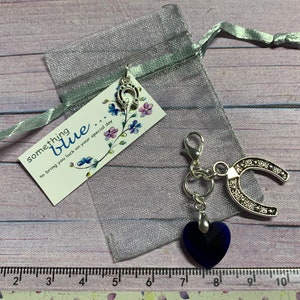 Something Blue Good Luck Crystal Heart and Lucky Horseshoe Charm ...