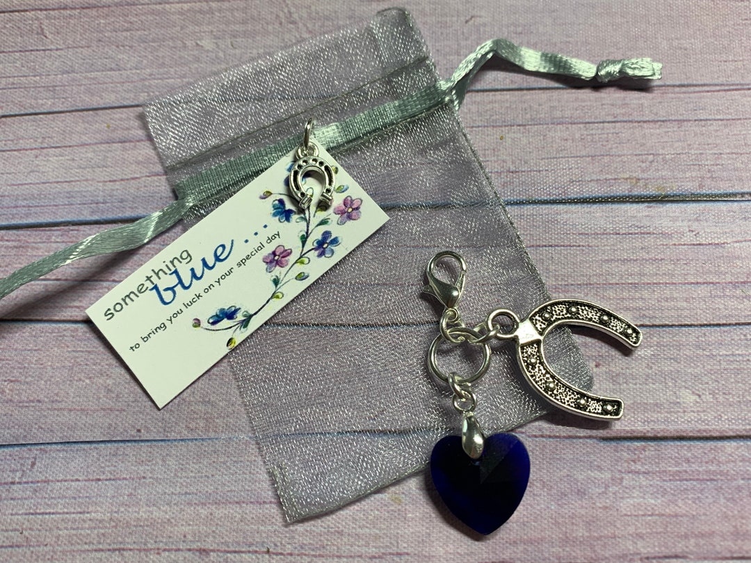Something Blue Good Luck Crystal Heart and Lucky Horseshoe Charm ...