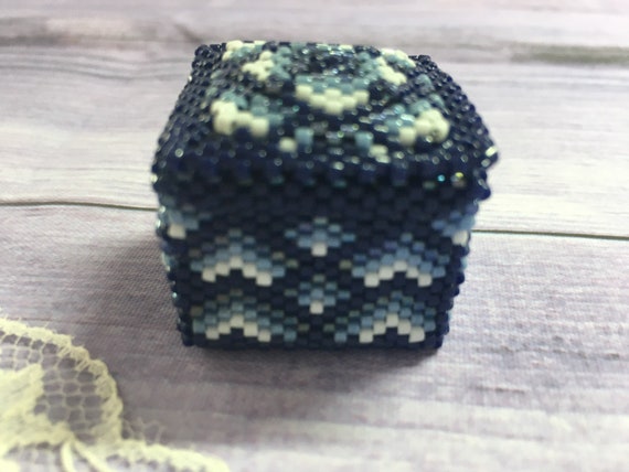 Trinket Box Handmade Seed Bead Trinket Box Blue Trinket Box | Etsy