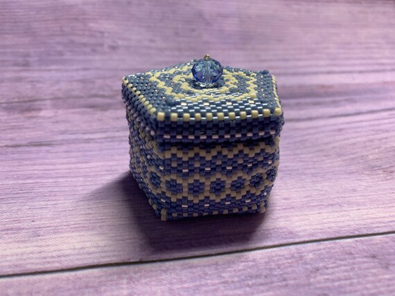 Trinket Box Handmade Seed Bead Trinket Box Blue Trinket Box | Etsy