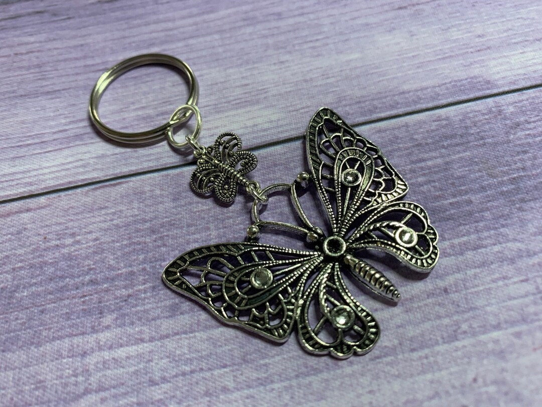 Butterfly Key Ring, Tibetan Silver Butterfly Key Ring, Vintage Style ...