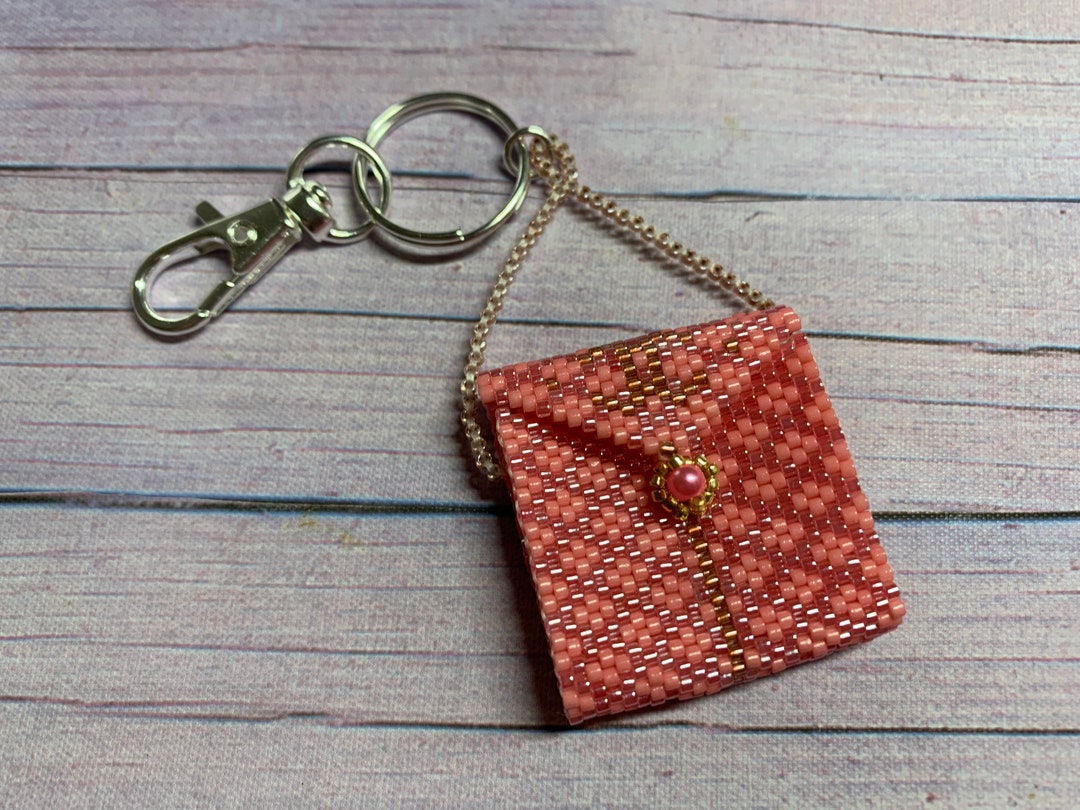 Seed Bead Mini Handbag Keyring / Bag Charm, Mini Beaded Handbag, Pink ...