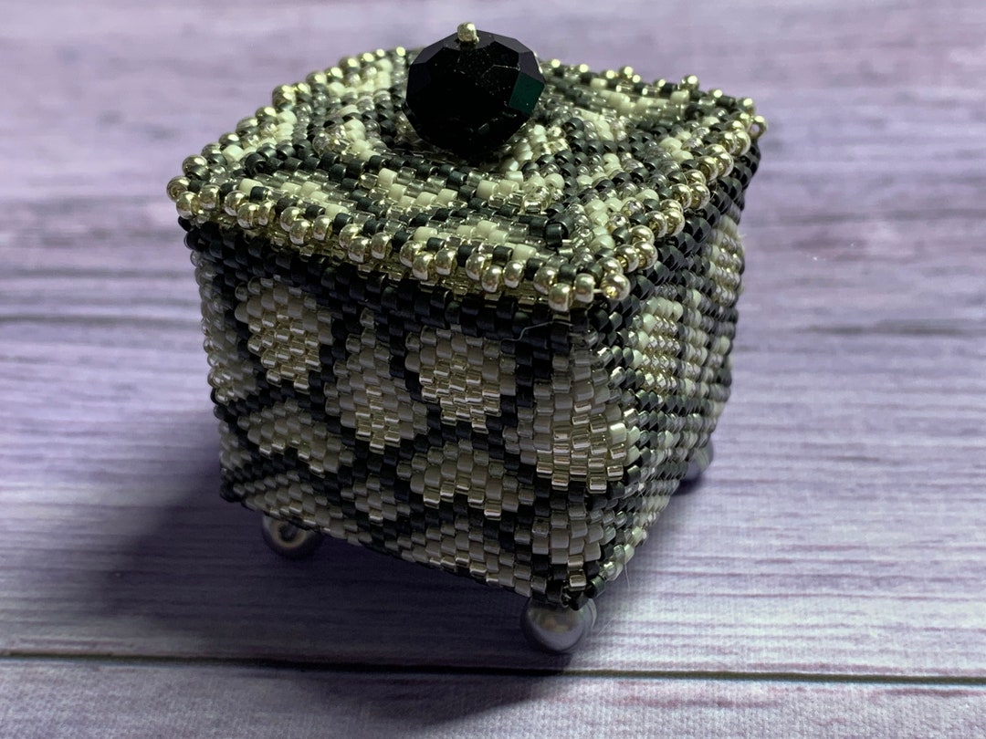 Trinket Box, Handmade Seed Bead Trinket Box, Grey Trinket Box, Small ...