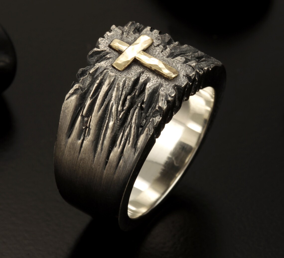 Unique Men Ring 14K Solid Gold & Solid Sterling Silver Men - Etsy