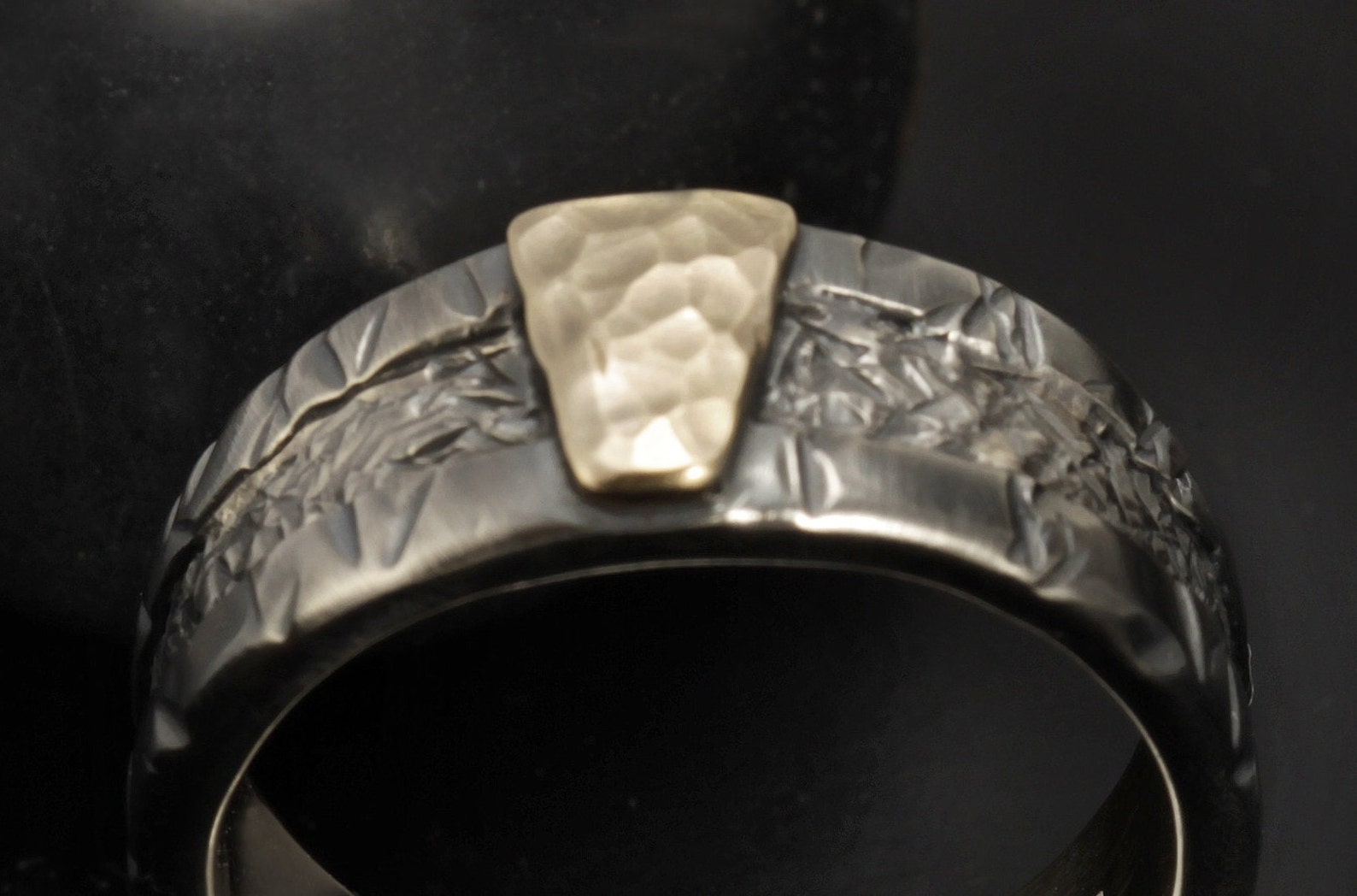 Mens Ring Silver and 14K Solid Gold Rustic Men Ring Boho - Etsy