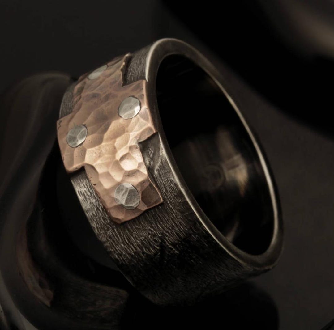 Mens Cross Ring, Rustic Mens Ring, Mens Wedding Band, Mens Ring, Unique ...