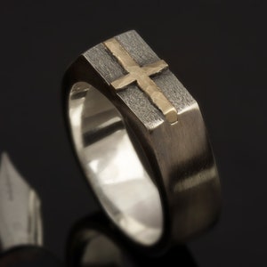 Sterling Silver Copper or Gold Men's Cross Ring, Handmade Christian ...