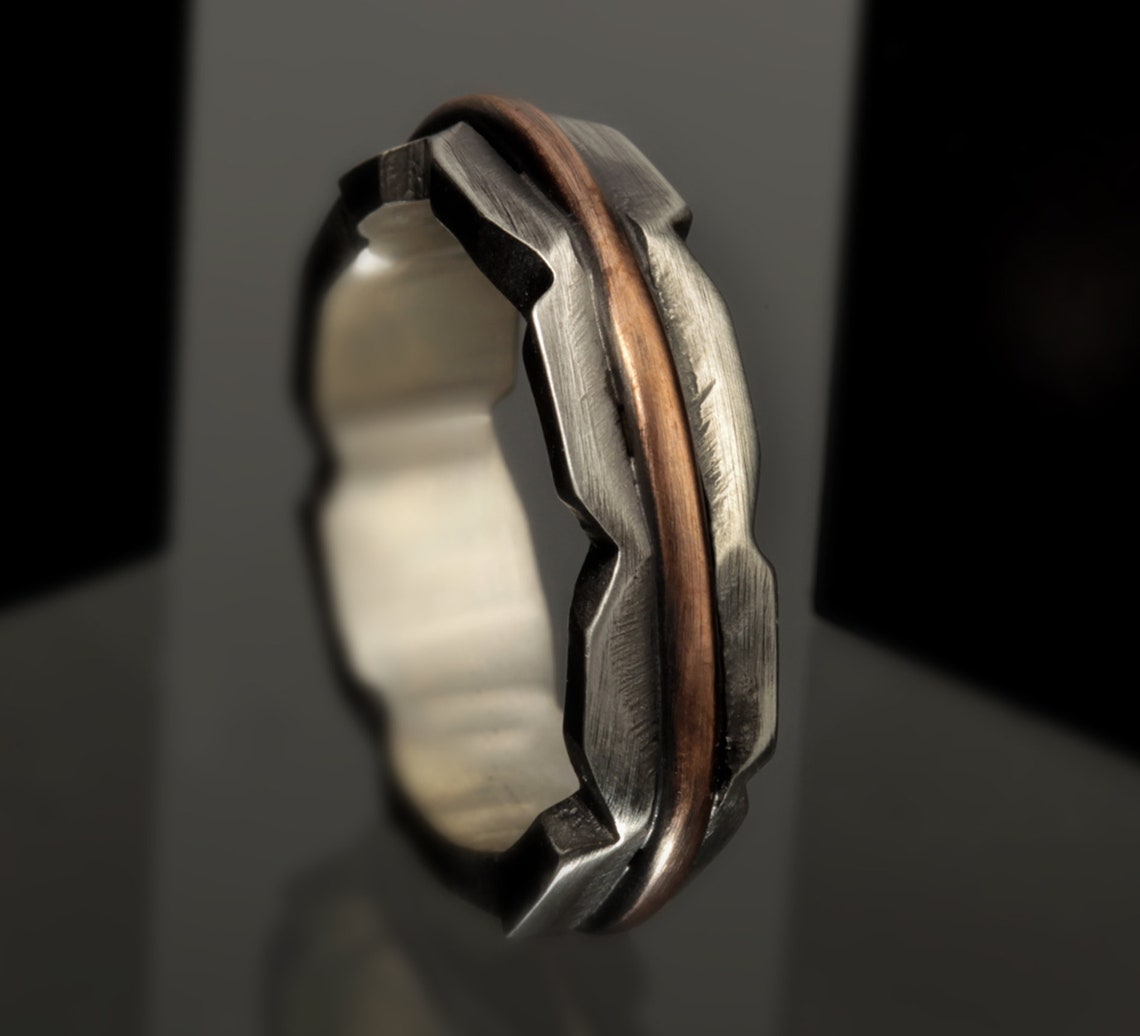 Man Silver Ring Men Wedding Band Men Unique Wedding Ring | Etsy