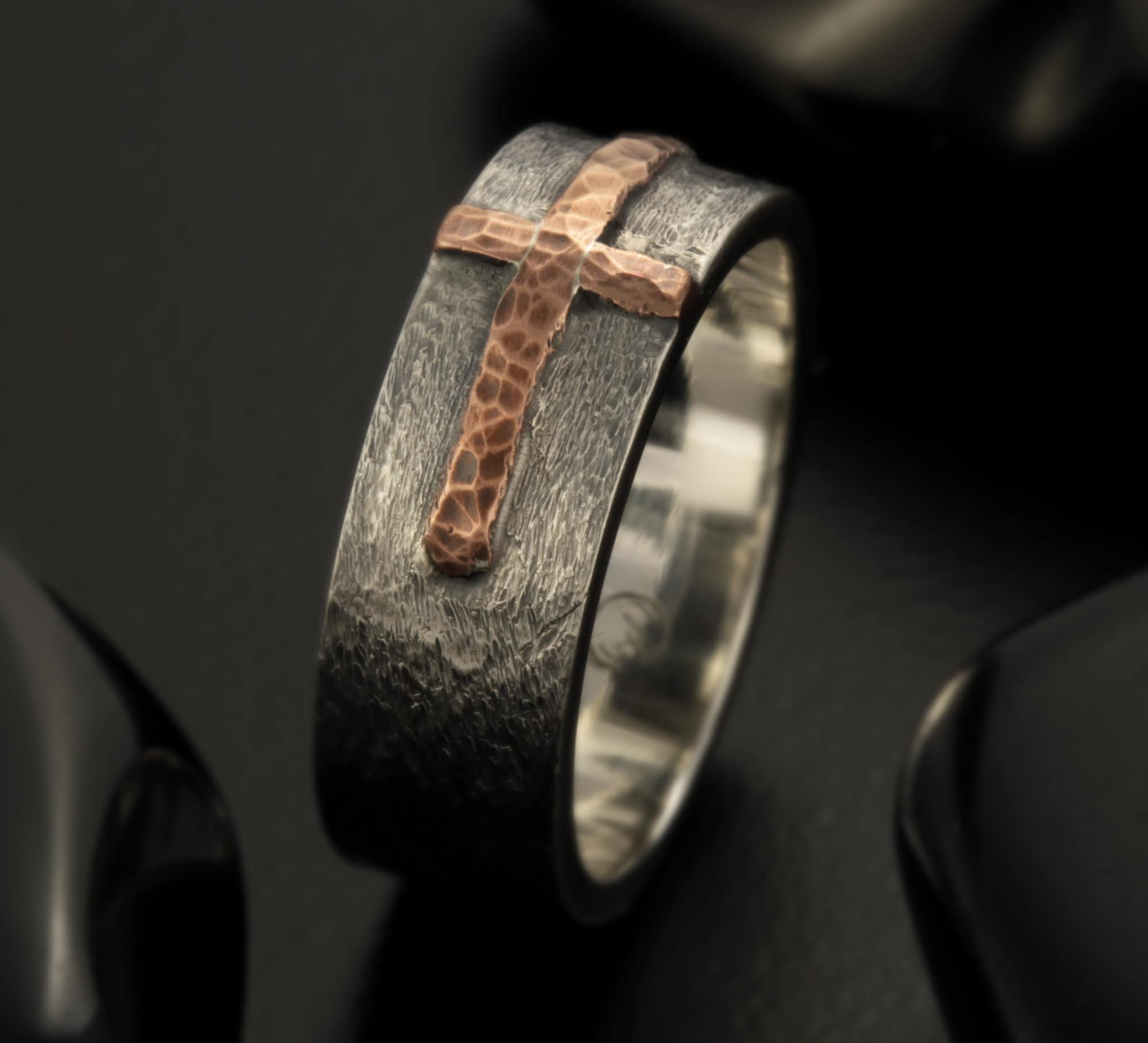 Rustic Cross Man Ring Silver & 14K Solid Gold or Copper Men | Etsy