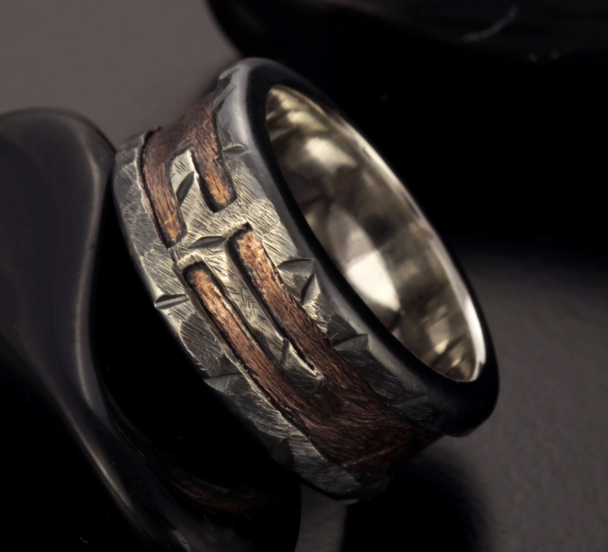 Mens Cross Ring Mens Silver and Copper Band Mens Gift Ring - Etsy