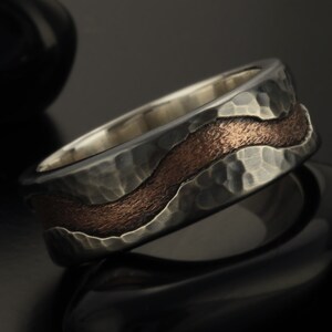 Mens Band, Unique Ring for a Man, Rustic Men Band, Silver Copper Ring ...