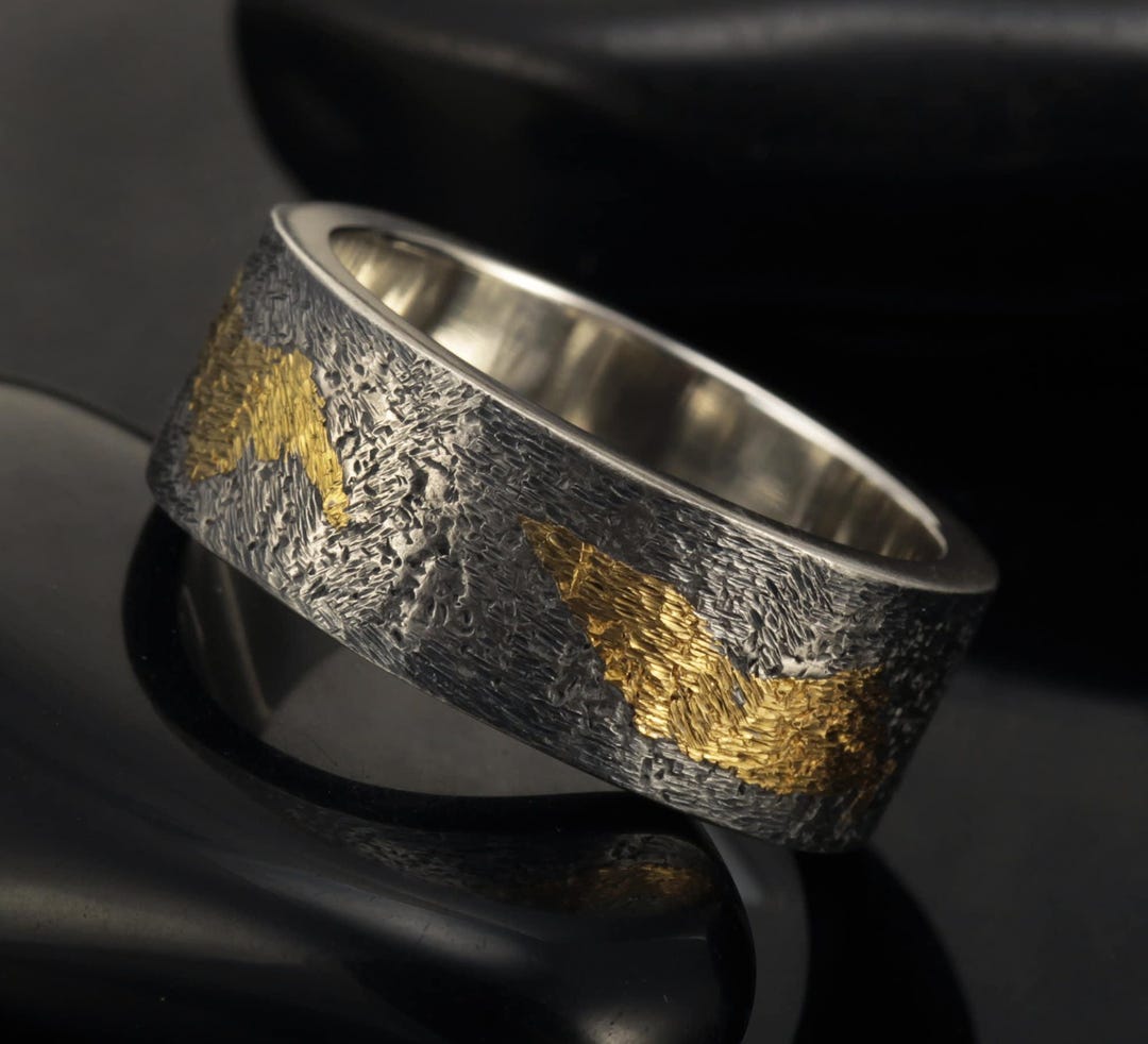 24K Gold Keum Boo Rustic Ring,unisex Silver Ring and 24K Gold Ring ...