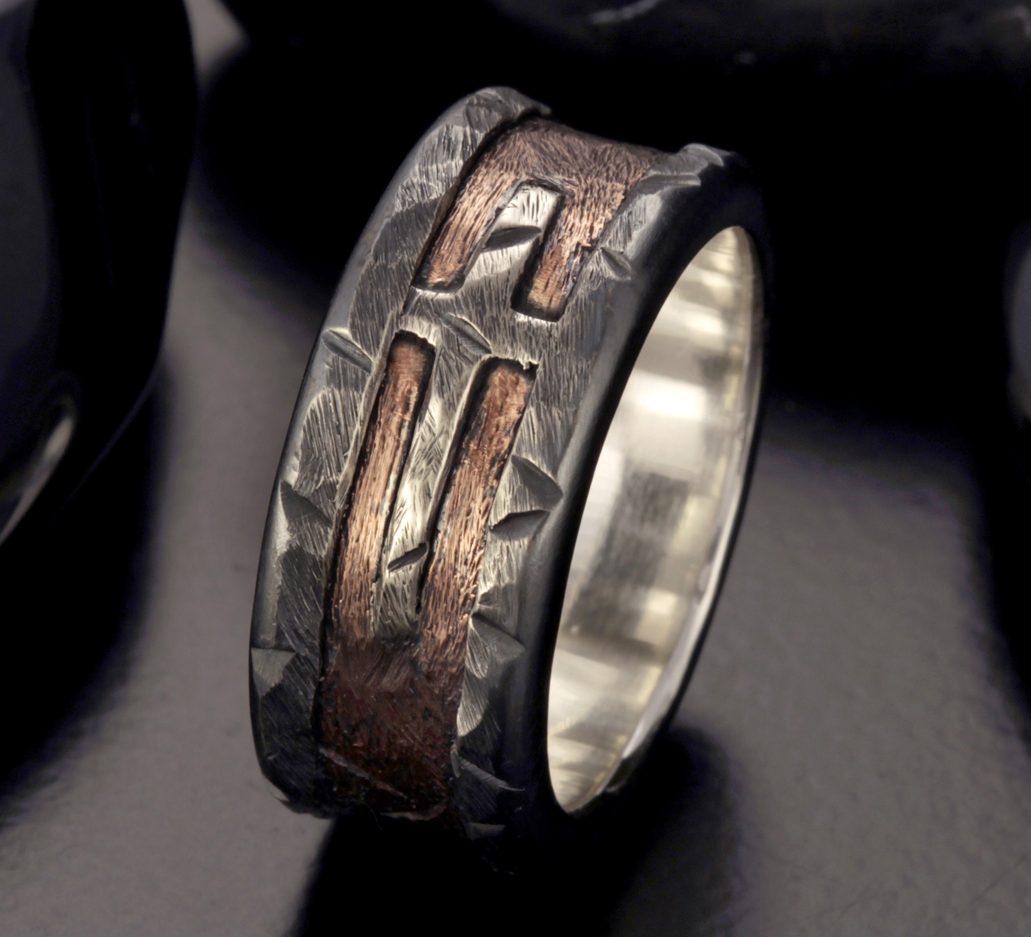 Mens Cross Ring Mens Silver and Copper Band Mens Gift Ring - Etsy