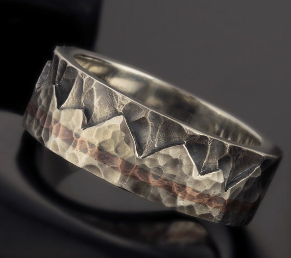 Unique Mens Wedding Ring Mens Ring Mens Mountain Band Mens - Etsy