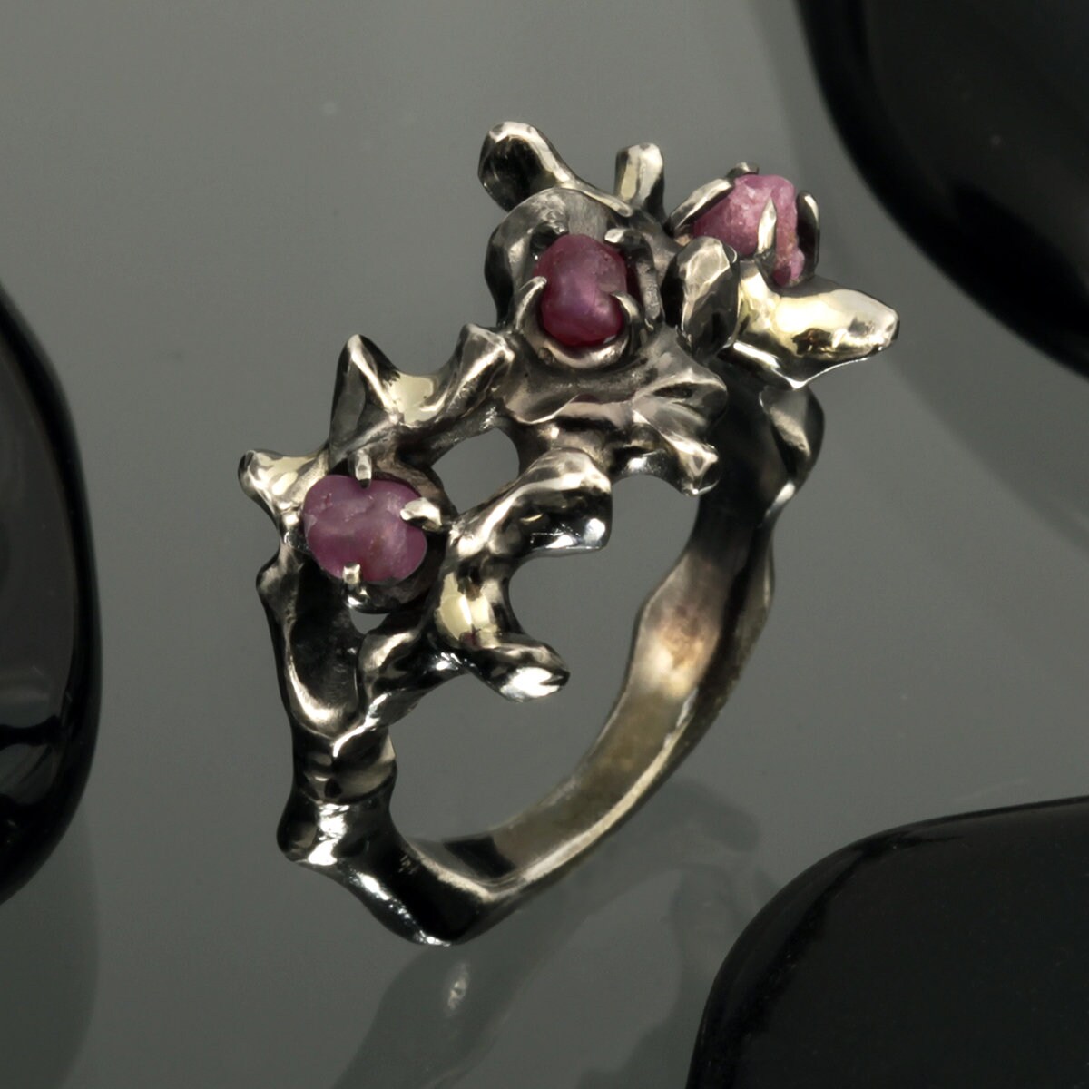 Ruby Ring Gothic Ring Raw Ruby 14K Gold and Silver Ring | Etsy