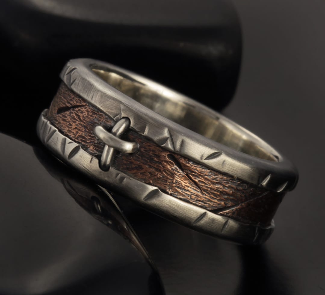 Mens Ring, Silver & Copper, Silver Cross Mens Ring, Unique Mens Ring ...