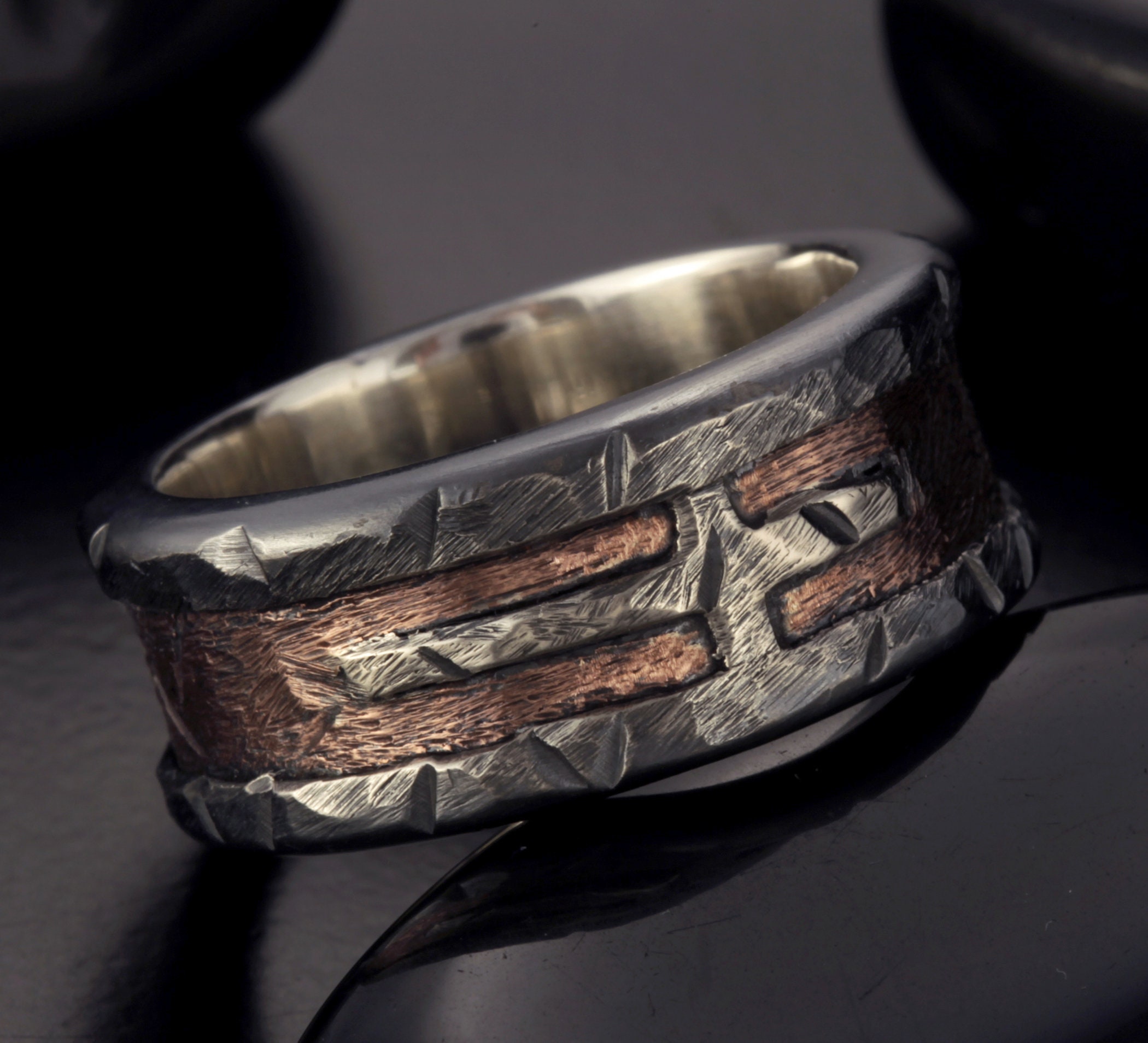 Mens Cross Ring Mens Silver and Copper Band Mens Gift Ring - Etsy